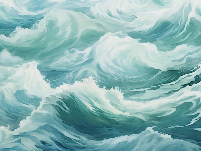 Seamless Pattern with Abstract Ocean Painting with Wavy Water Shades ...