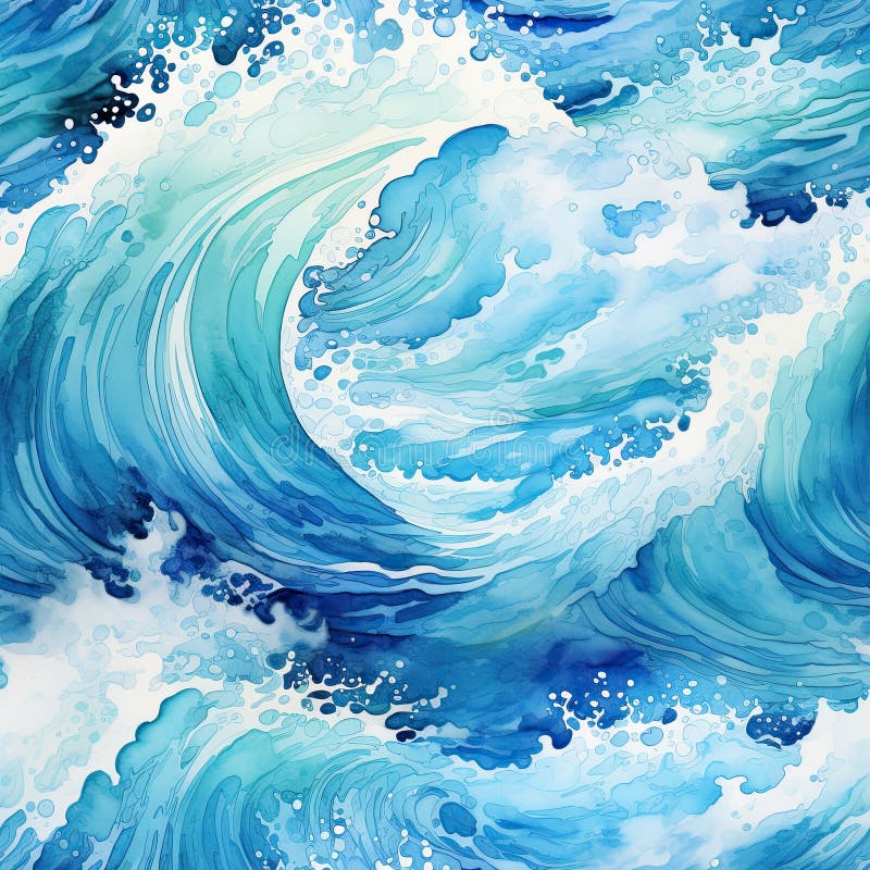 Seamless Pattern with Abstract Ocean Painting with Wavy Water Shades ...