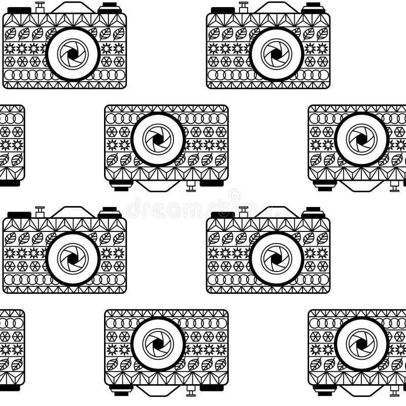 Seamless Pattern with Abstract Ornamental Cameras Stock Vector ...