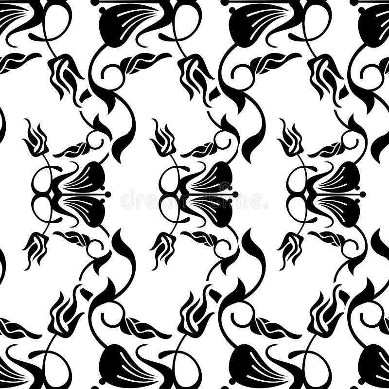 Seamless Pattern with Abstract Outline Flowers on a White Background ...