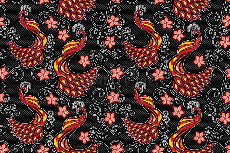 Seamless Pattern with Phoenix Vector Illustration, Indonesian Batik ...
