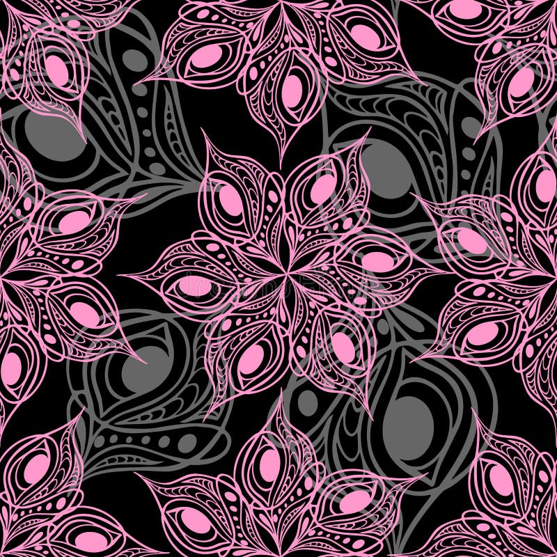 Seamless Pattern of Abstract Pink Gray Graphic Elements on a Black ...