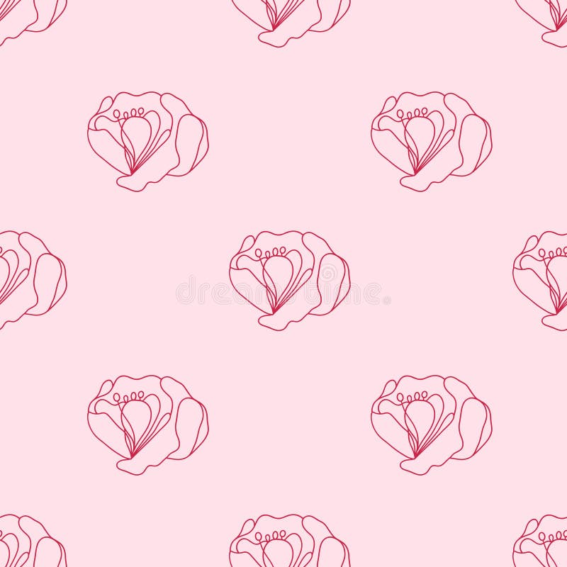 Seamless Pattern with Abstract Pink Roses. Line Art Vector Pattern ...