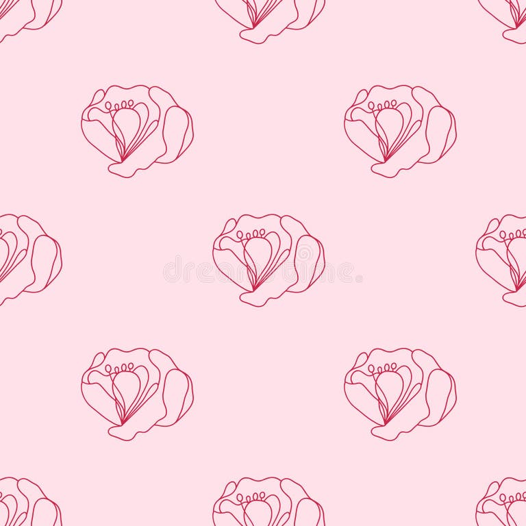 Seamless Pattern with Abstract Pink Roses. Line Art Vector Pattern ...