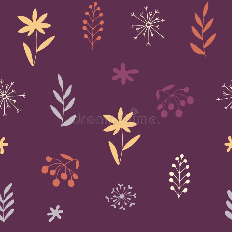 Seamless Pattern with Abstract Plants on the Dark Background. Stock ...