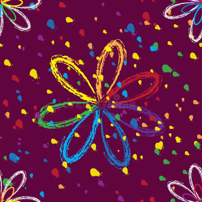 Seamless Pattern with Abstract Rainbow Flowers and Colorful Splash on ...