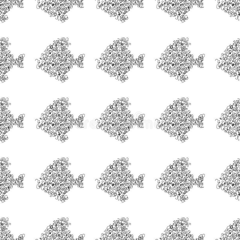 Seamless Pattern of Abstract Sea Fish Isolated on White Background ...