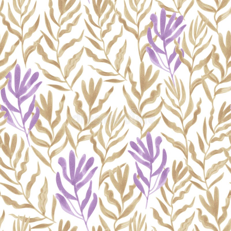Seamless Pattern with Abstract Sea Weed Leaves. Vector Background for ...