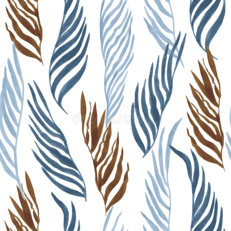 Seamless Pattern with Abstract Sea Weed Leaves. Vector Background for ...