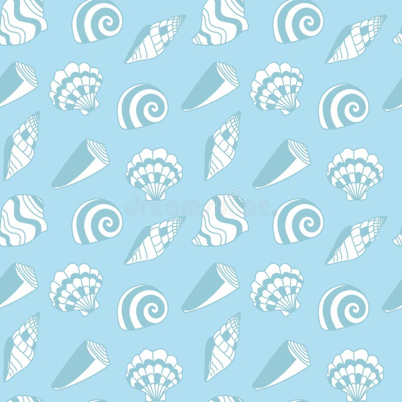 Seamless Pattern with Abstract Shells Blue Outline Stock Vector ...