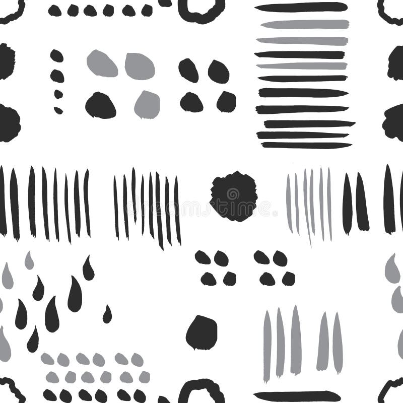 Seamless Pattern with Abstract Spot, Dot and Line. Vector Doodle. Stock ...
