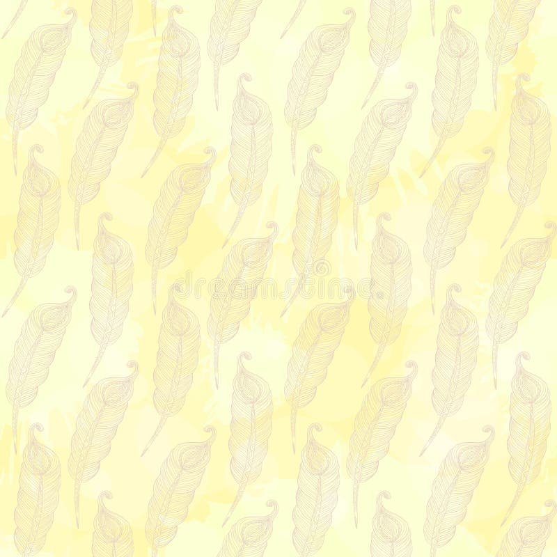 Seamless Pattern with Abstract Yellow Feathers on Stock Vector ...