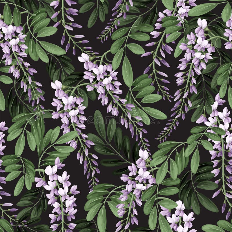 Seamless Pattern with Acacia Flowers and Leaves. Vector. Stock Vector ...