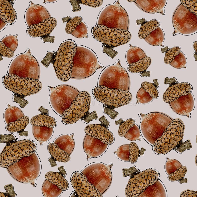 Seamless Pattern of Acorns of Different Sizes Isolated on a Green ...