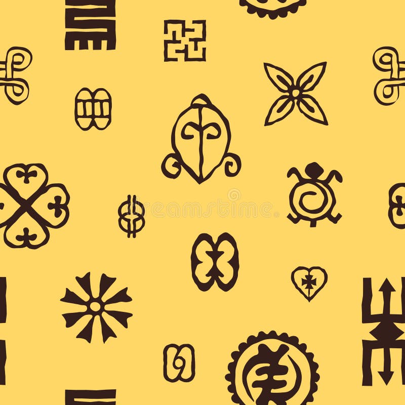 Seamless Pattern With Adinkra Symbols Stock Vector - Illustration of ...