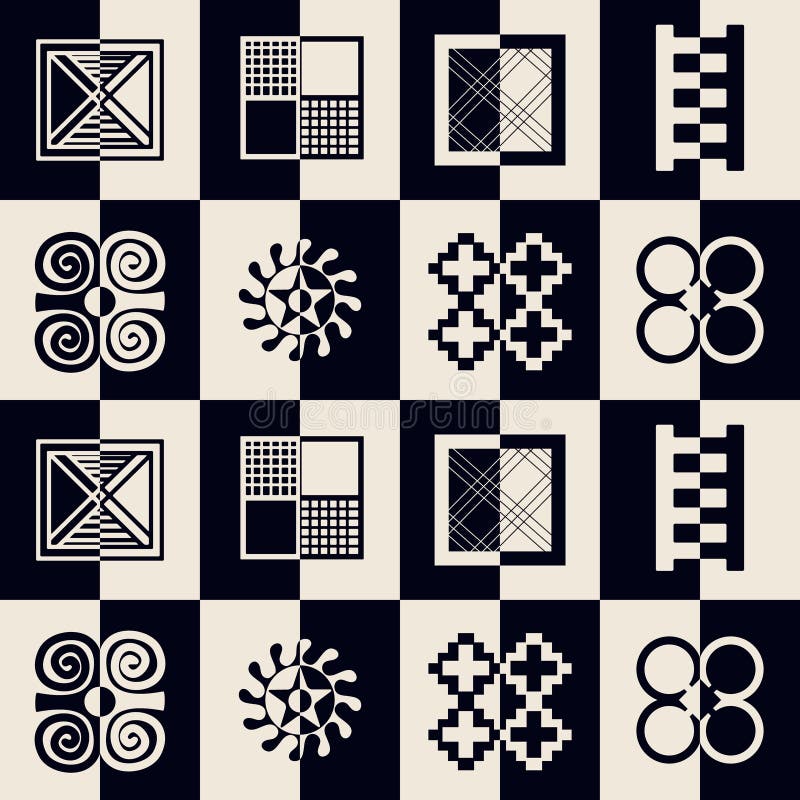 Seamless Pattern with Adinkra Symbols Stock Vector - Illustration of ...