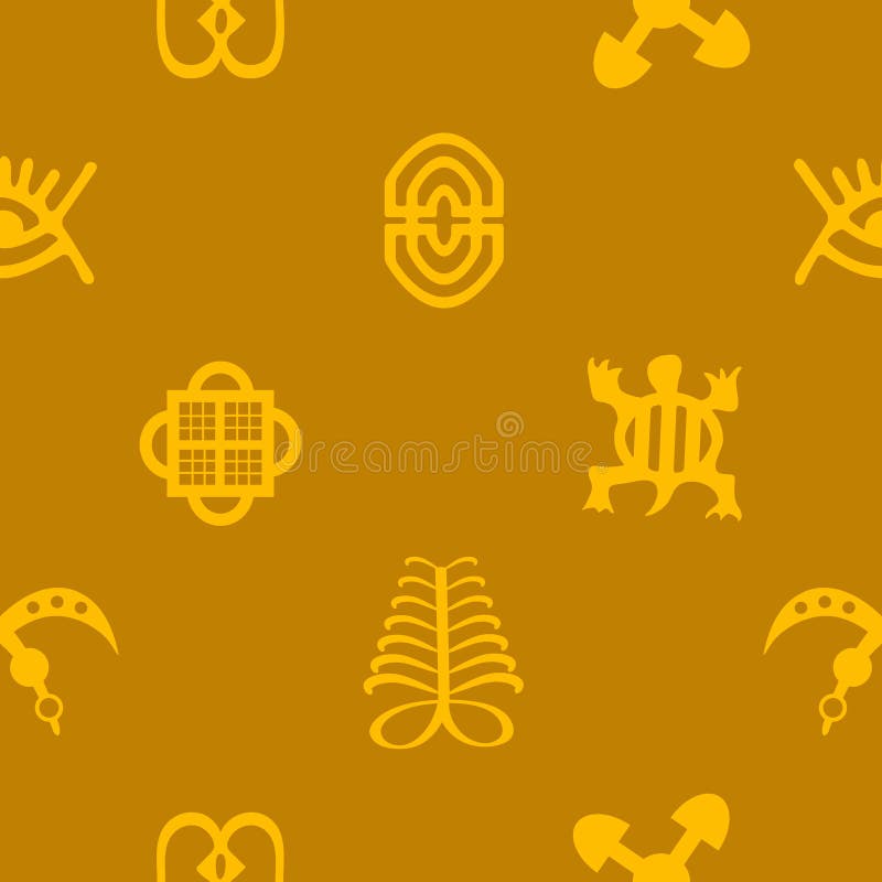 Seamless Pattern with Adinkra Symbols Stock Vector - Illustration of ...