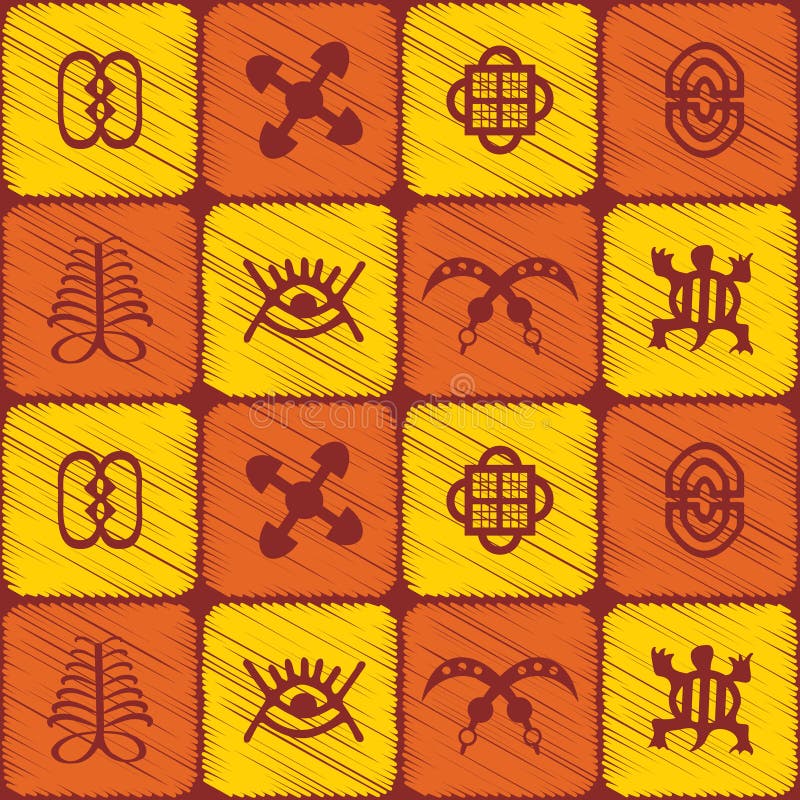 Seamless Pattern with Adinkra Symbols Stock Vector - Illustration of ...
