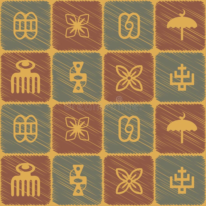 Seamless Pattern with Adinkra Symbols Stock Vector - Illustration of ...