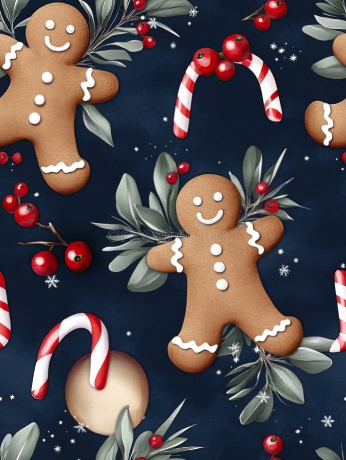 A Seamless Pattern with Adorable Gingerbread Man Cookies, Their Edges ...