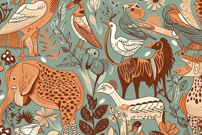 Seamless Pattern with African Animals and Birds Stock Illustration ...