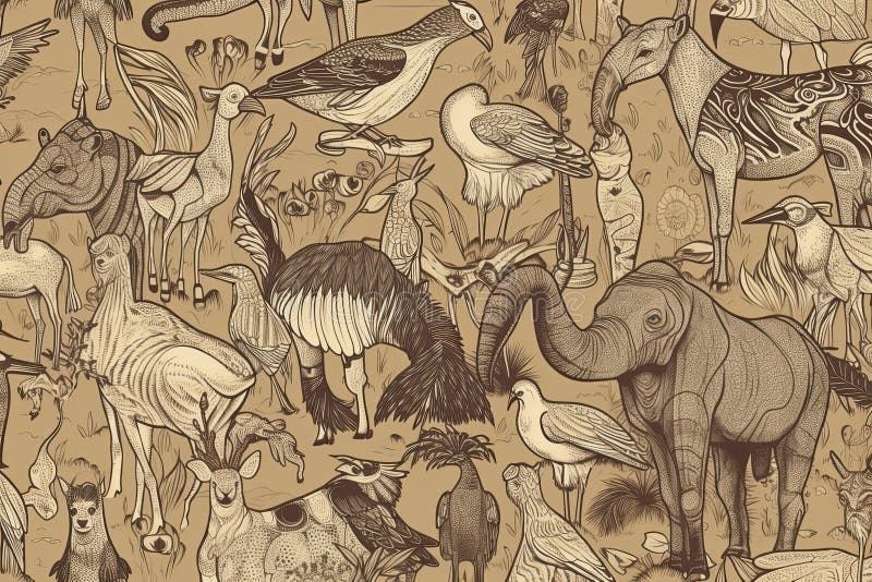 Seamless Pattern with African Animals and Birds Stock Illustration ...