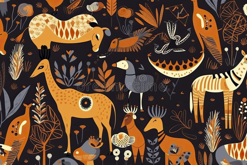 Seamless Pattern with African Animals and Birds Stock Illustration ...