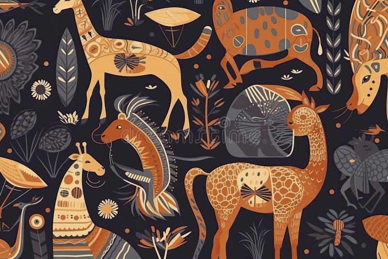Seamless Pattern with African Animals and Birds Stock Illustration ...