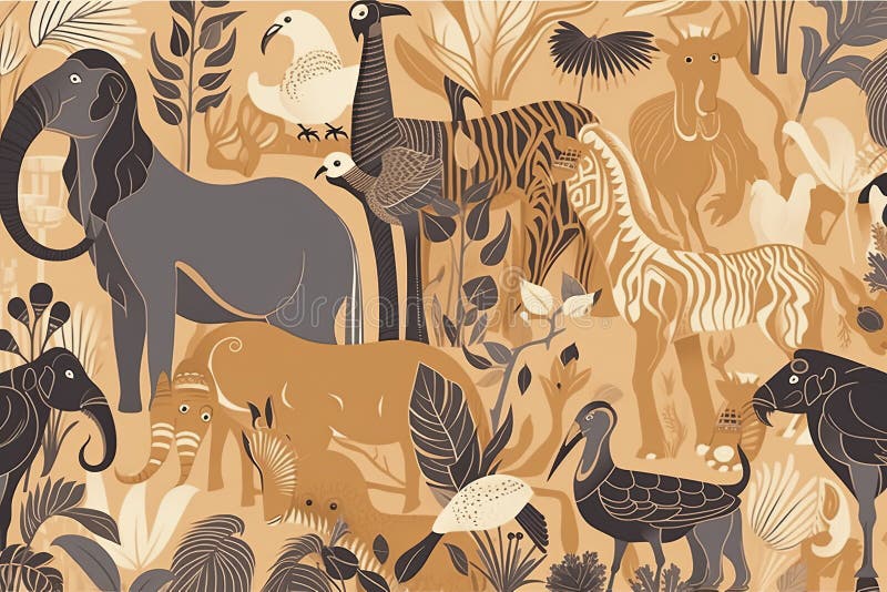 Seamless Pattern with African Animals and Birds Stock Illustration ...