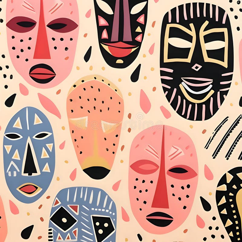 Seamless Pattern with African Masks. Vector Illustration for Your ...