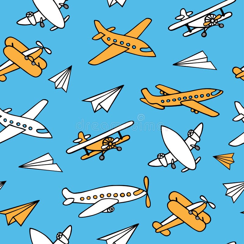 Seamless Pattern of Aircraft Stock Vector - Illustration of line ...