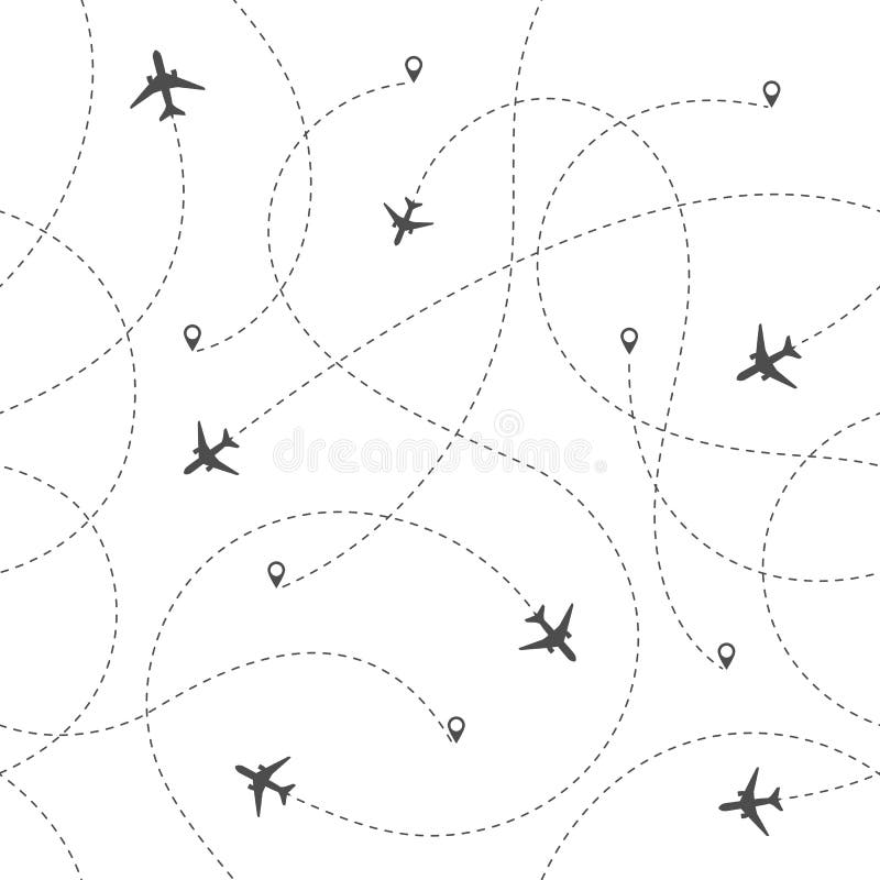 Seamless Pattern Airplanes Routes Stock Vector - Illustration of ...