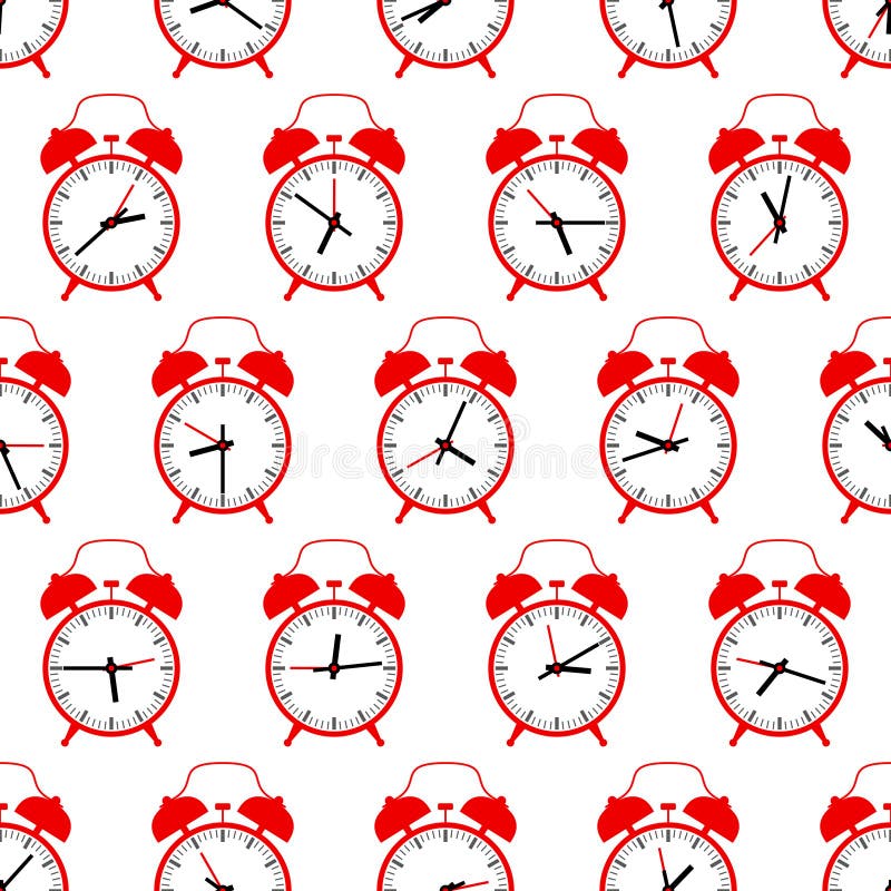 Seamless Pattern of Alarm Clocks with Different Time on Clock Faces ...
