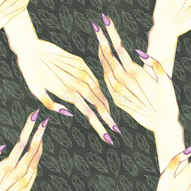 Seamless Pattern Alchemy Hand in Watercolor Style on White Background ...