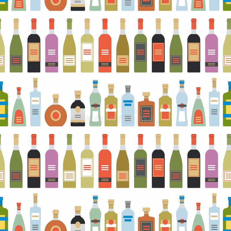 Seamless Pattern with Alcohol Bottles Stock Vector - Illustration of ...