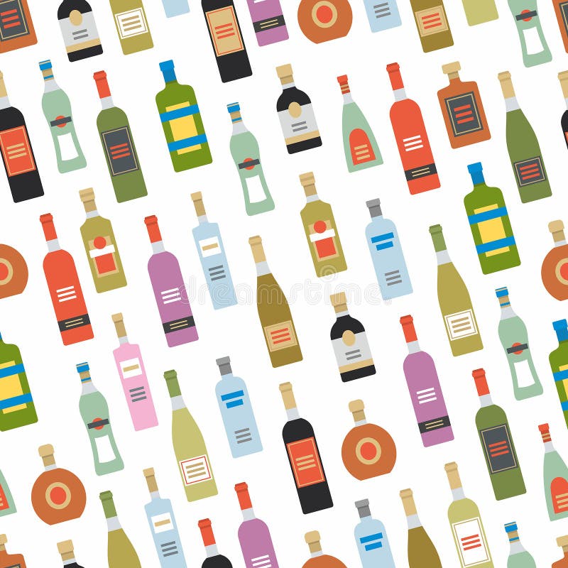 Seamless Pattern with Alcohol Bottles Stock Vector - Illustration of ...