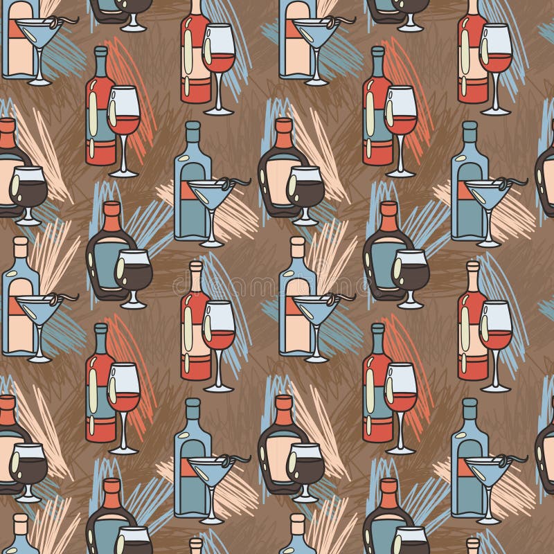 Seamless Pattern with Alcohol Bottles and Strokes Stock Vector ...