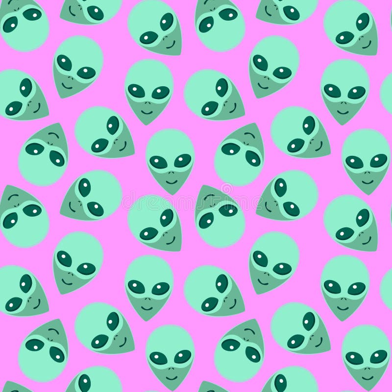 Seamless Pattern with Aliens Green Heads. UFO, Humanoids Endless ...