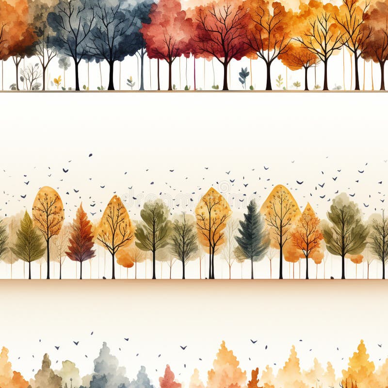 Seamless Pattern of All Seasons Trees for Wall Paper, Border or Web ...