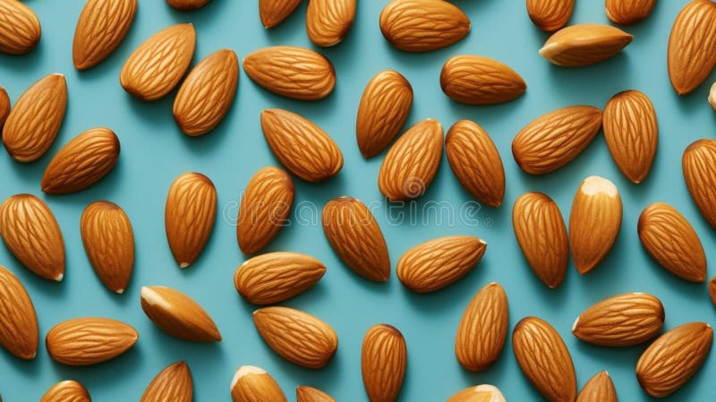 Seamless Pattern of Almonds on Blue Background Stock Illustration ...