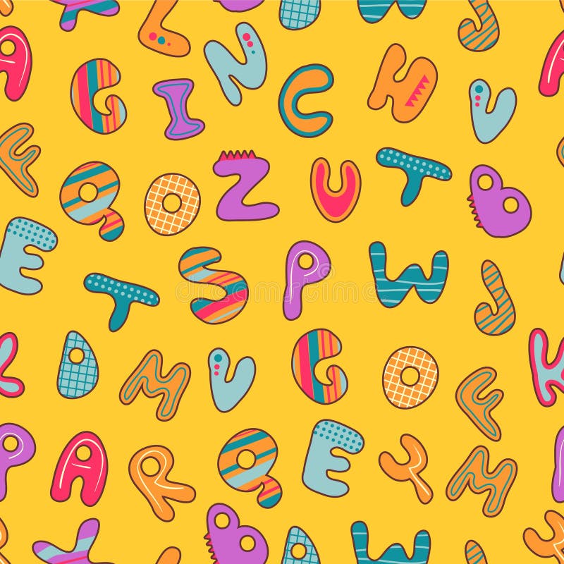 Seamless Pattern of Colorful Hand Drawn Doodle Symbols and Numbers ...