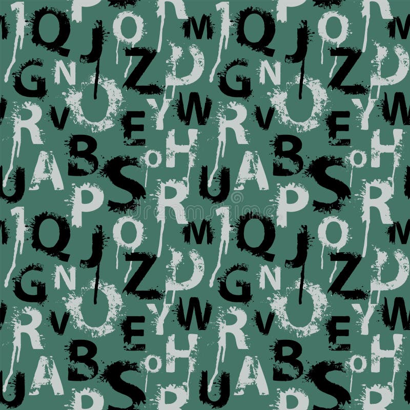 Seamless Pattern with Alphabet Letters in Splashes and Blots Stock ...