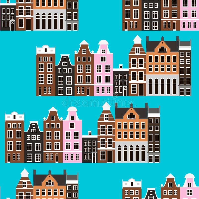 Seamless Pattern with Amsterdam Houses Stock Vector - Illustration of ...