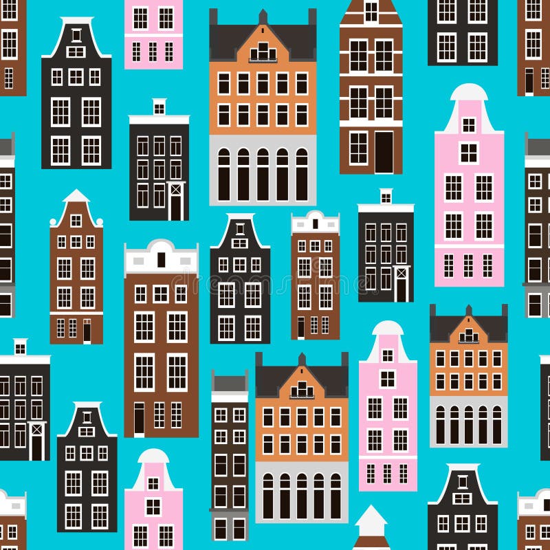 Seamless Pattern with Amsterdam Houses Stock Vector - Illustration of ...