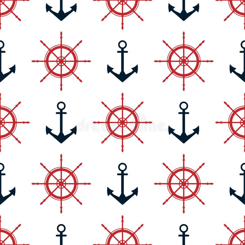 Seamless Pattern with Anchor and Ship Rudder. Marine Print. Vector ...