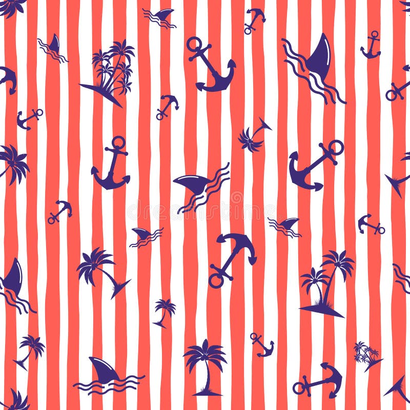 Seamless Pattern with Anchors. Background in Marine Style. Vector ...