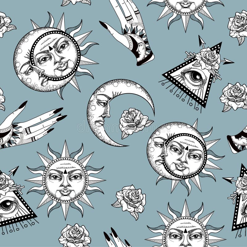 Seamless Pattern with Ancient Astronomical Illustration of the Sun ...
