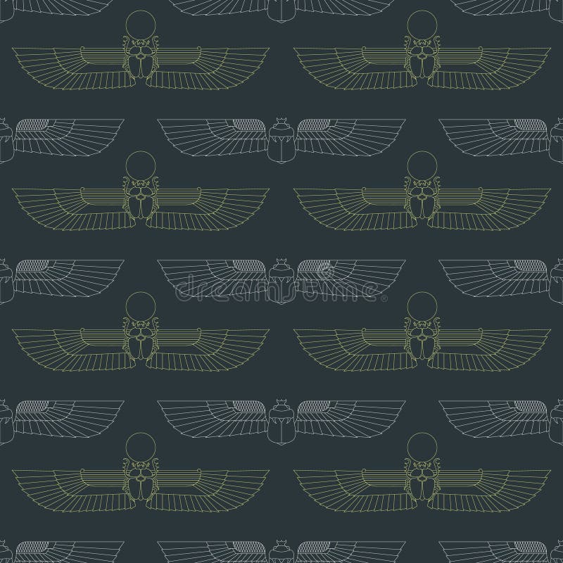 Seamless Pattern with Ancient Egyptian Symbol Winged SunSeamless ...
