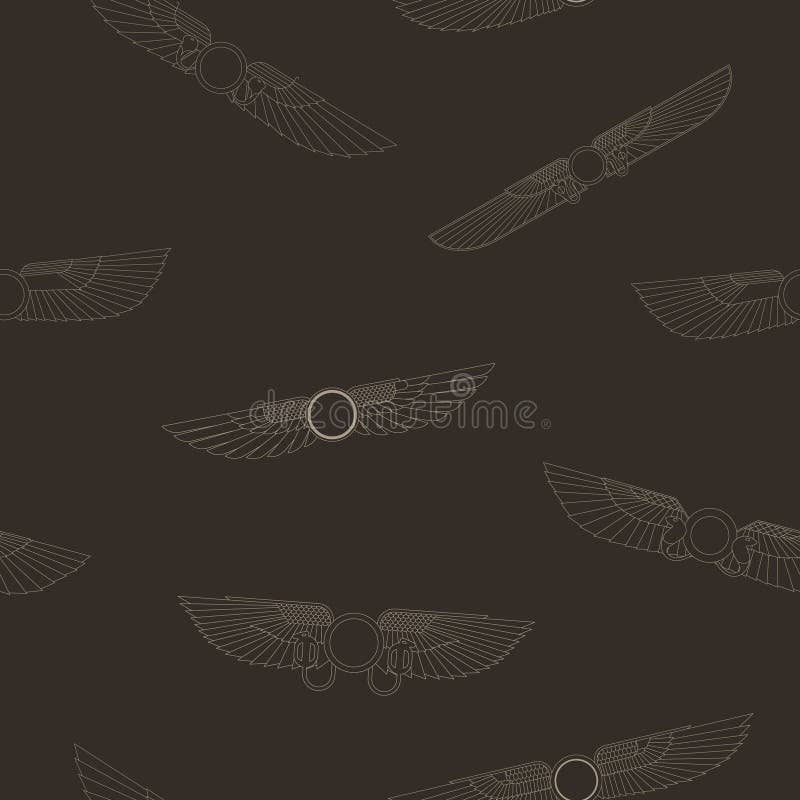 Seamless Pattern with Ancient Egyptian Symbol Winged Sun Stock Vector ...