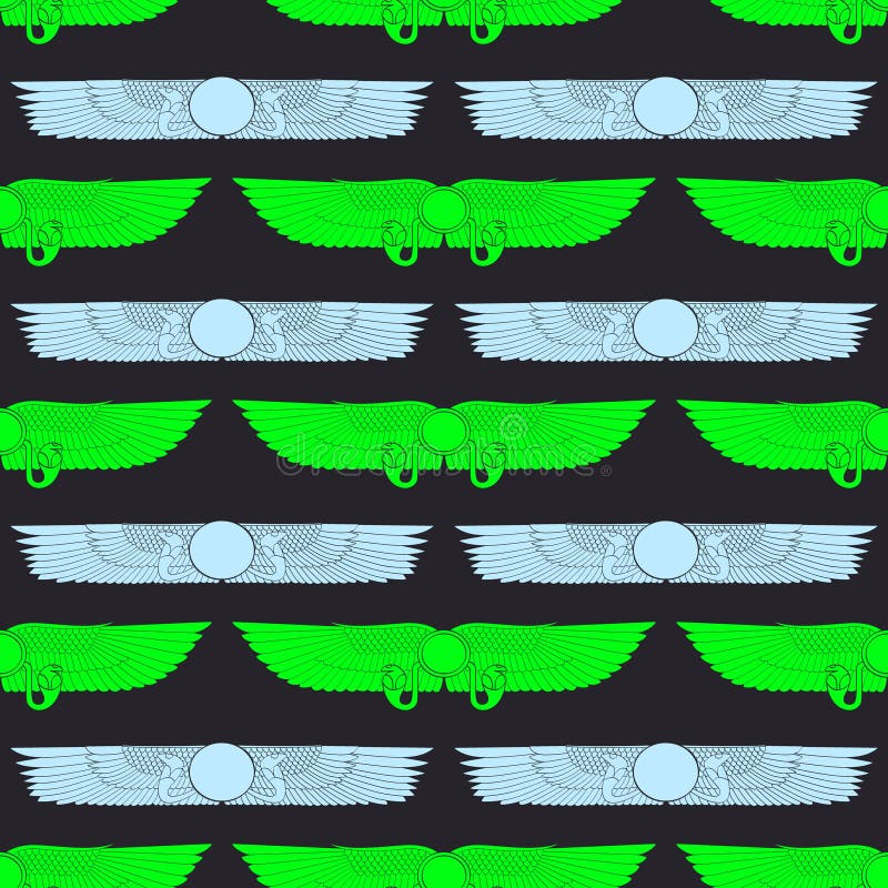 Seamless Pattern with Ancient Egyptian Symbol Winged Sun Stock Vector ...